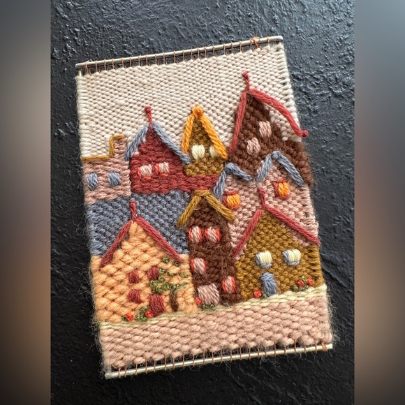 Vintage | Art | Vintage Needlepoint Woven Artwork Village | Poshmark